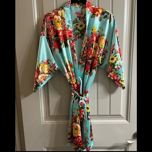 Intimates & Sleepwear | Satin Blue Floral Robe | Poshmark